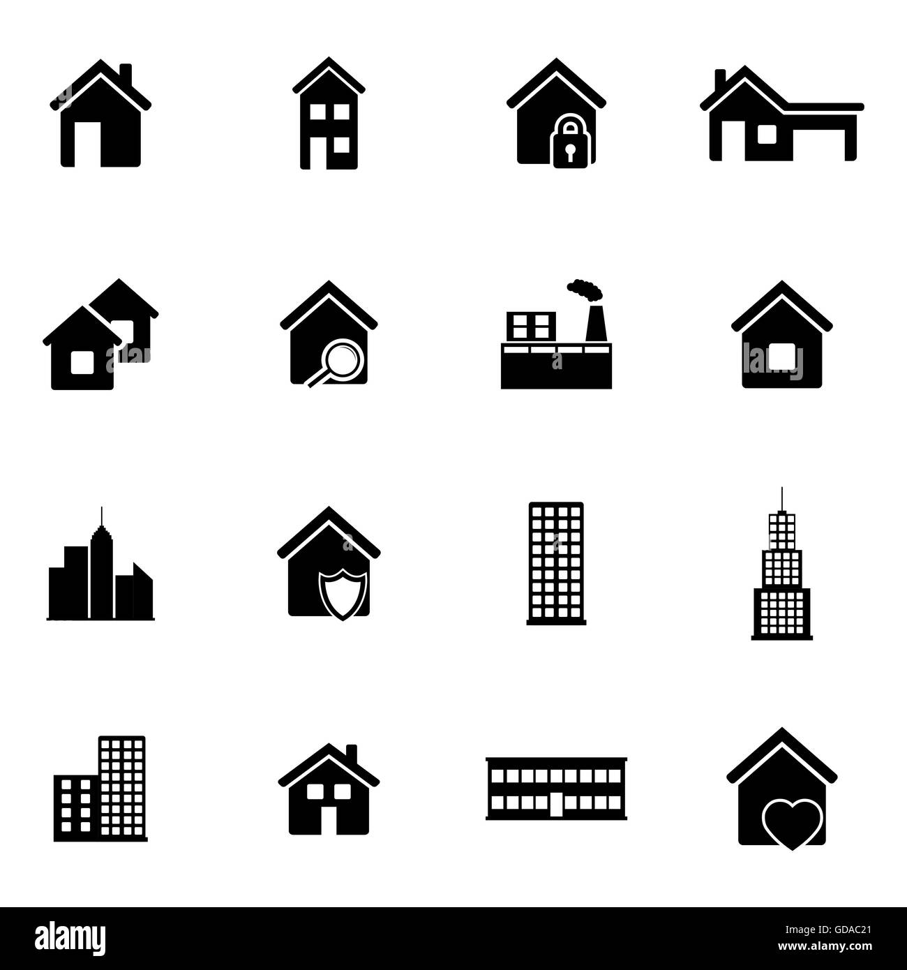 Vector black building icons set Stock Vector Image & Art - Alamy