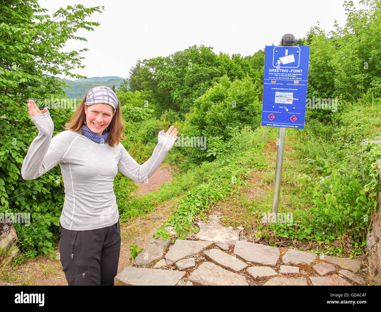 Germany, Rhineland-Palatinate, Neef, On the Mosel steep path, hiker at ...