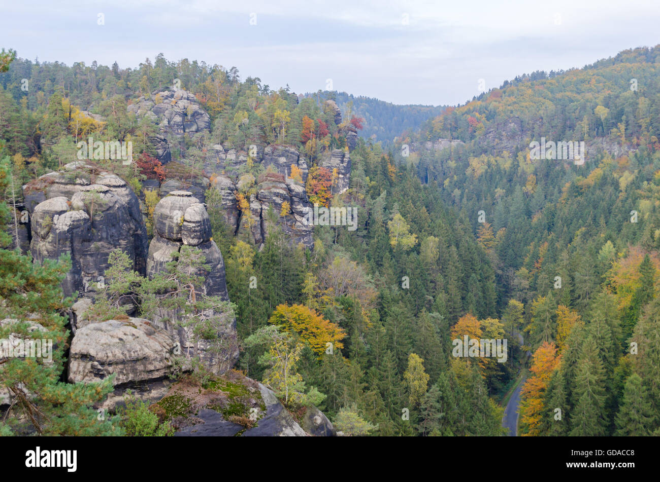 Germany, Saxony, Saxon Switzerland, rock formations and forests from ...