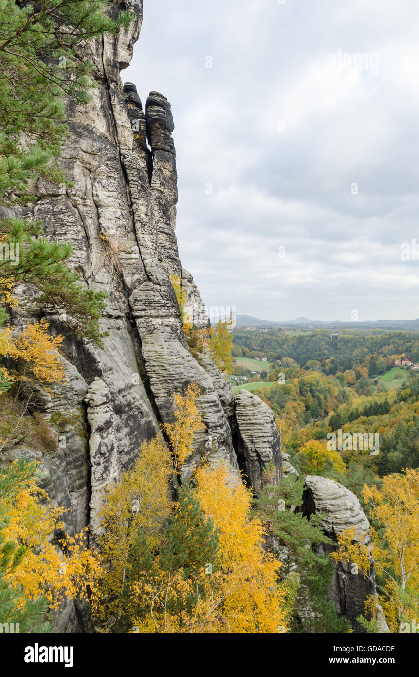 Germany, Saxony, Saxon Switzerland, hike around the Bastei, rock face ...