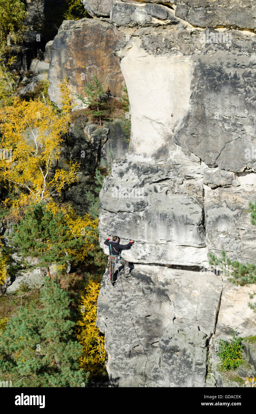 Germany, Saxony, Saxon Switzerland, climbing tour on the ...