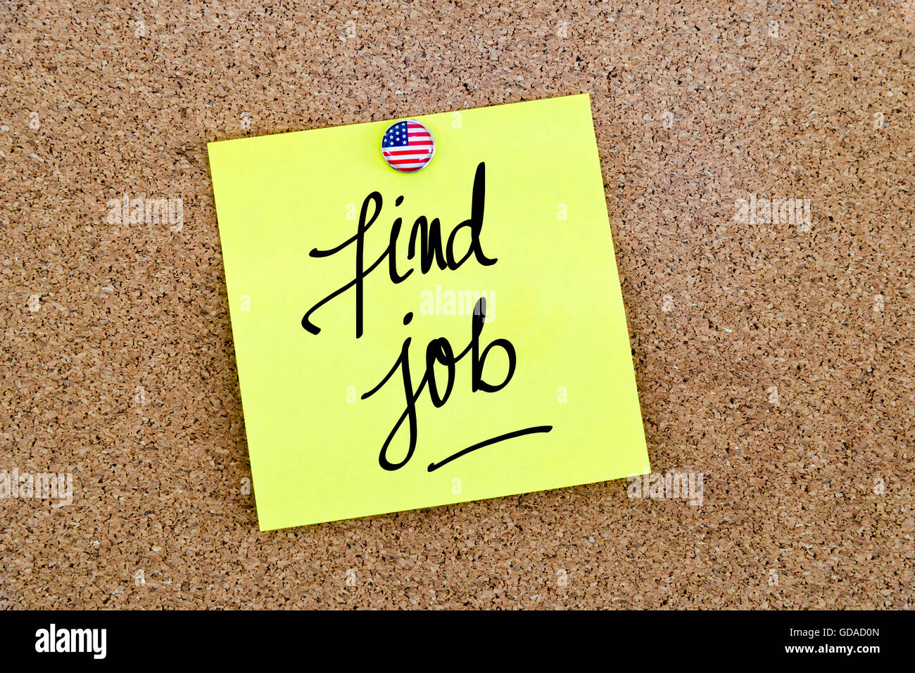 Written text Find Job over yellow paper note pinned on cork board Stock ...