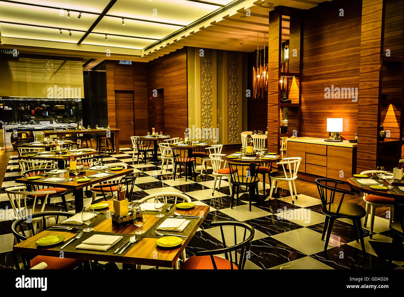 beatiful interior of restaurant with tables and chairs Stock Photo - Alamy