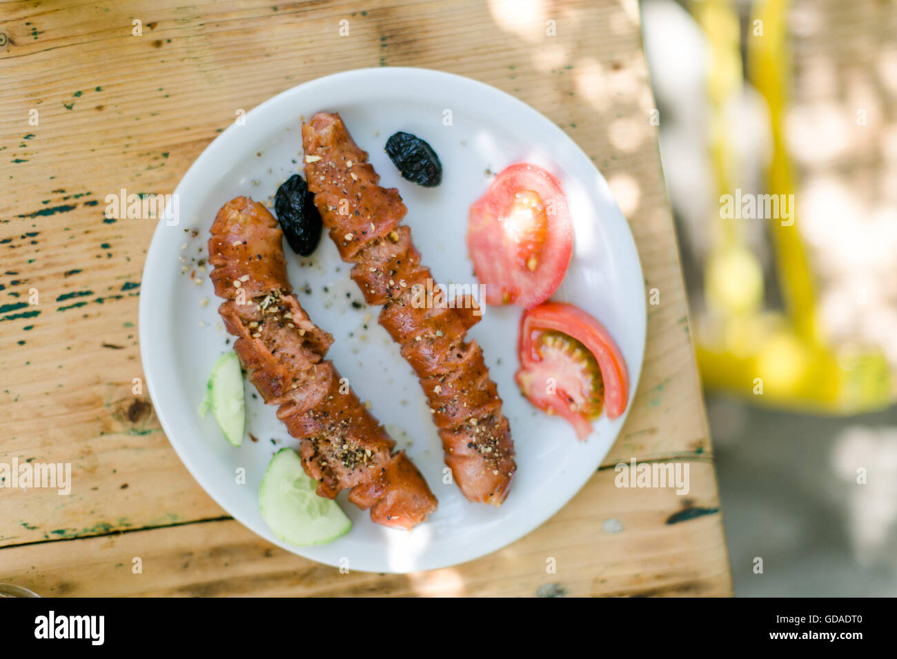 Greece, Makedonia Thraki, Kastro, Greek sausages, Loukanika Stock Photo ...