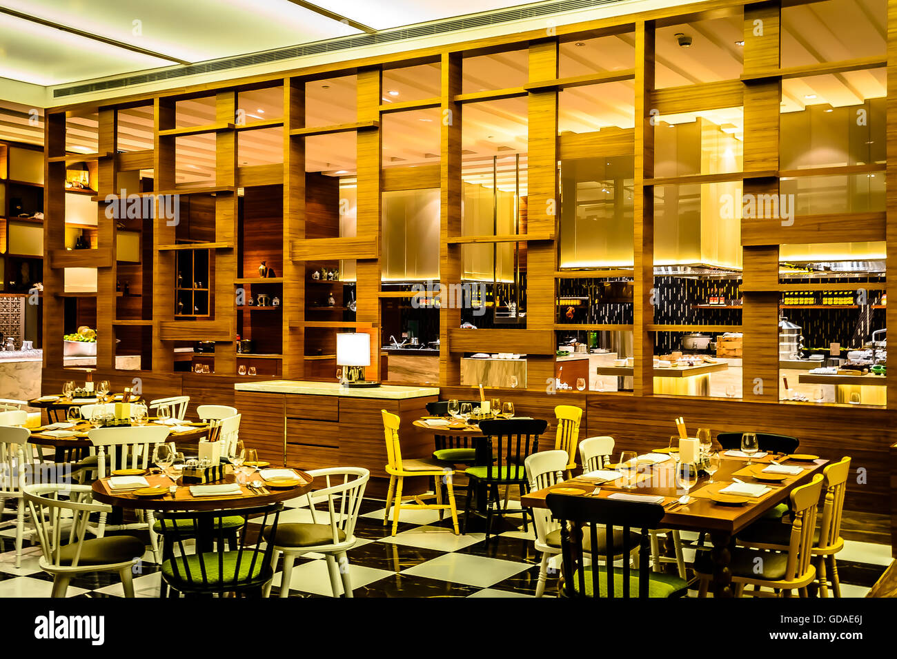 beatiful interior of restaurant with tables and chairs Stock Photo - Alamy