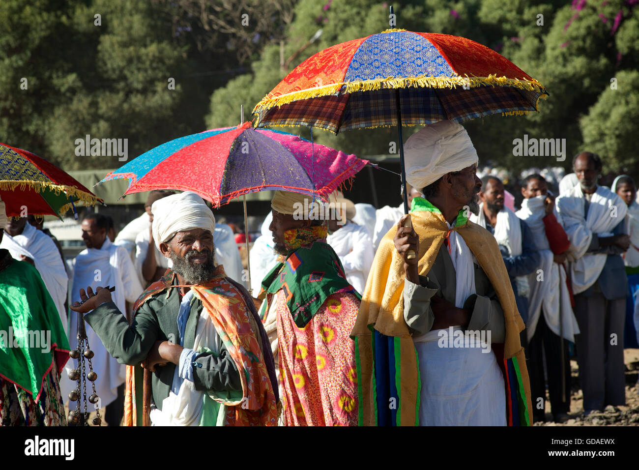 Ethiopian priests attending a funeral in their liturgical robes. Axum ...