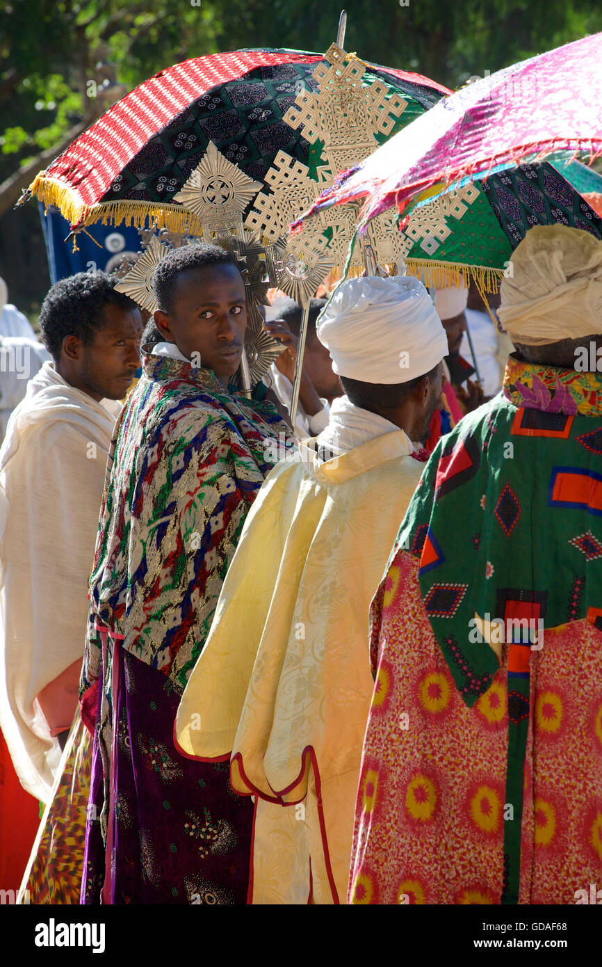 Ethiopian priests attending a funeral in their liturgical robes. Axum ...
