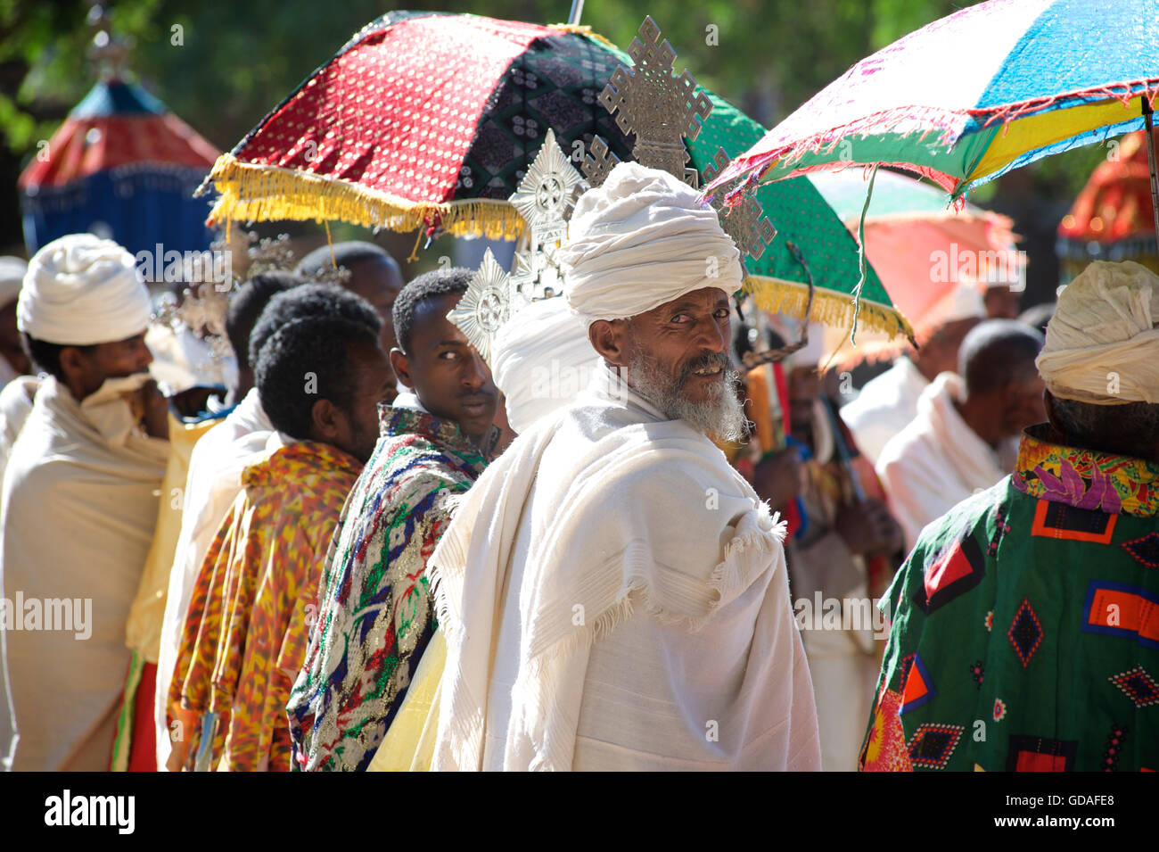 Ethiopian priests attending a funeral in their liturgical robes. Axum ...
