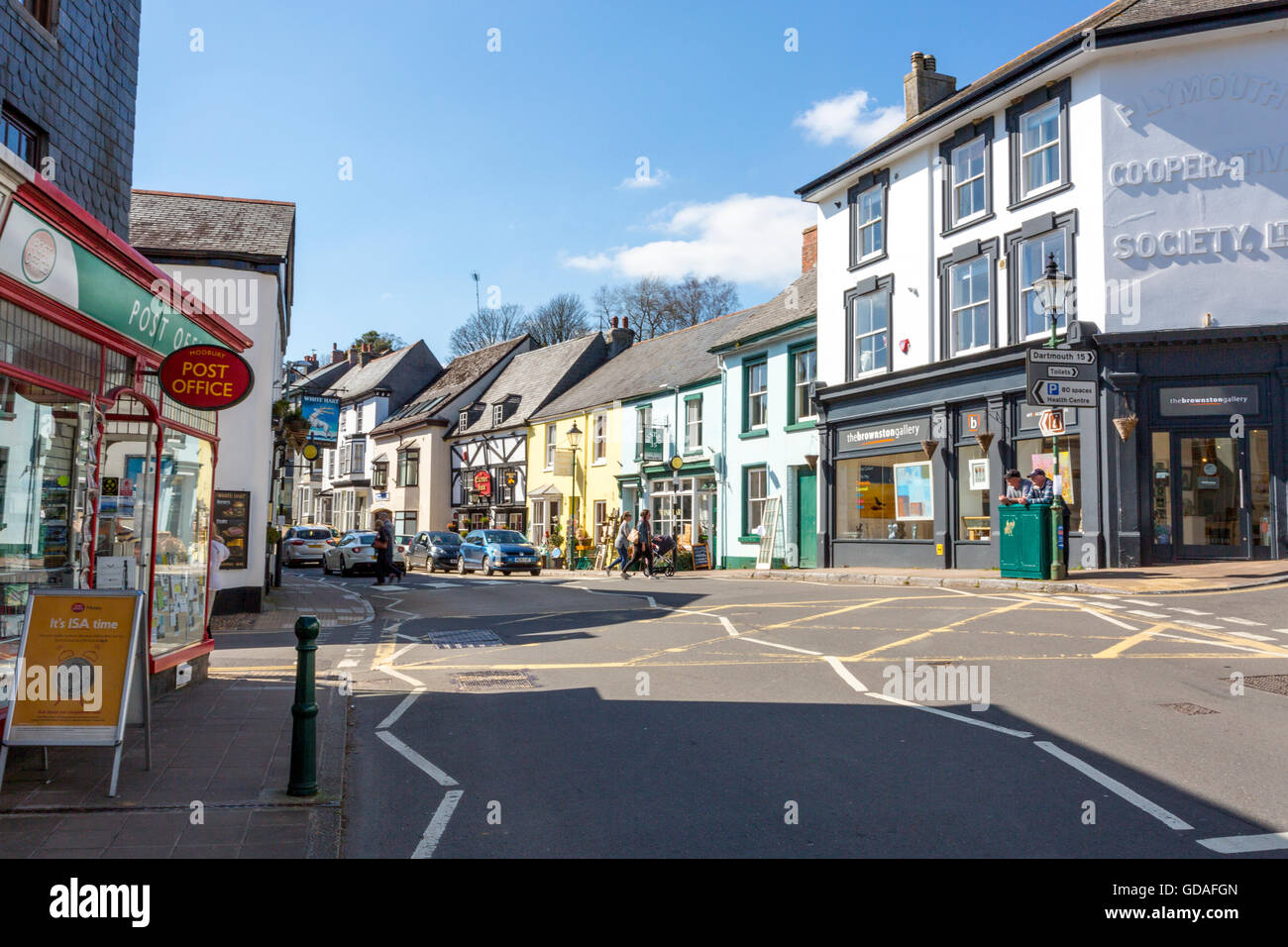 Shops in Church Street, the main road through Modbury, an historic ...