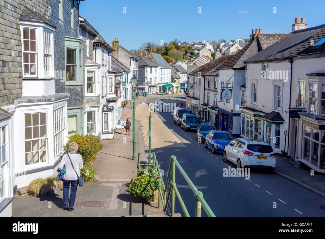 Shops in Church Street, the main road through Modbury, an historic ...