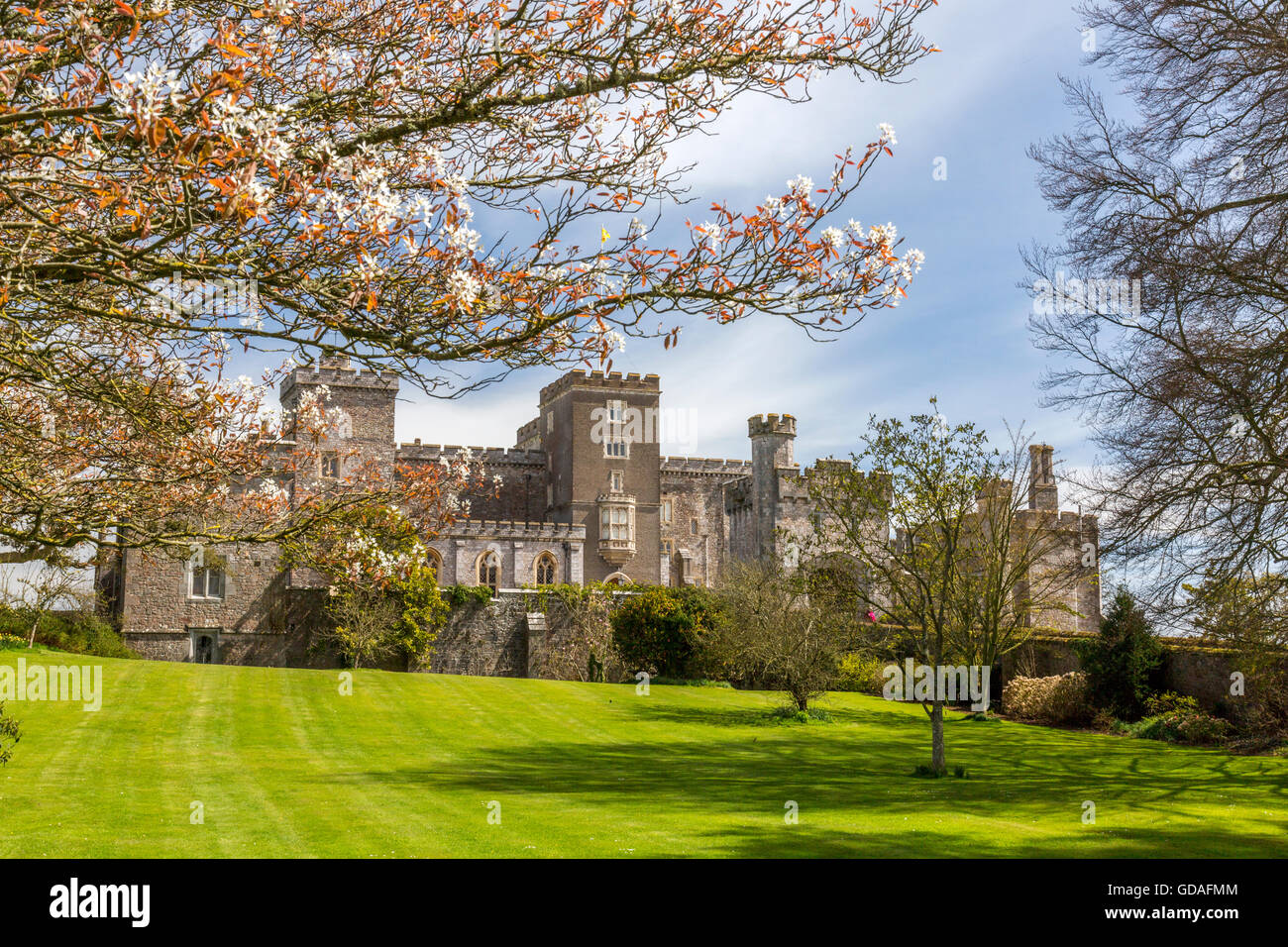 Spring blossom at Powderham Castle, home to the Earls of Devon in ...