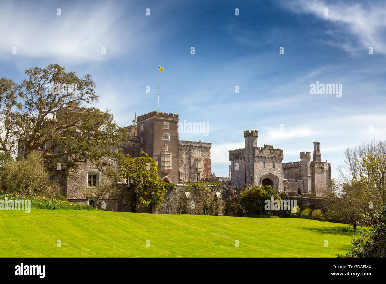 Powderham Castle, home to the Earls of Devon in Kenton, near Exeter ...