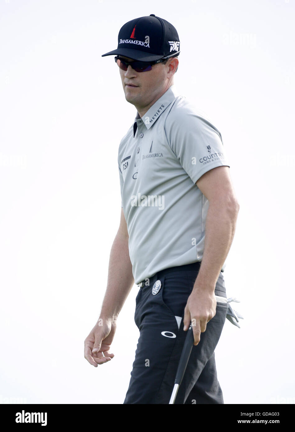 USA's Zach Johnson lines up a putt during day one of The Open ...