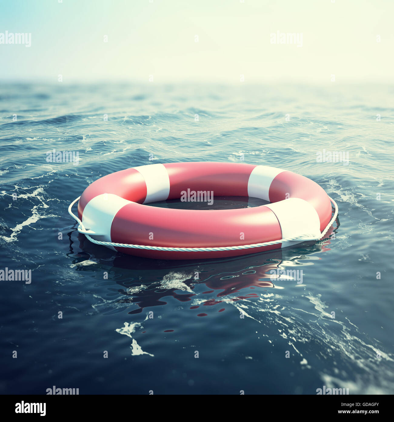 Red lifebuoy floating in the sea. 3d illustration Stock Photo - Alamy