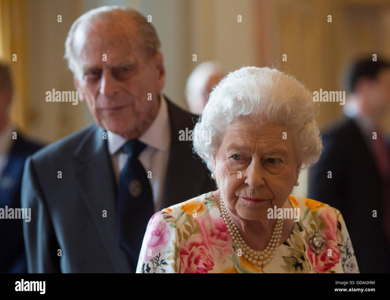The Duke of Edinburgh and Queen Elizabeth II during a reception for the ...