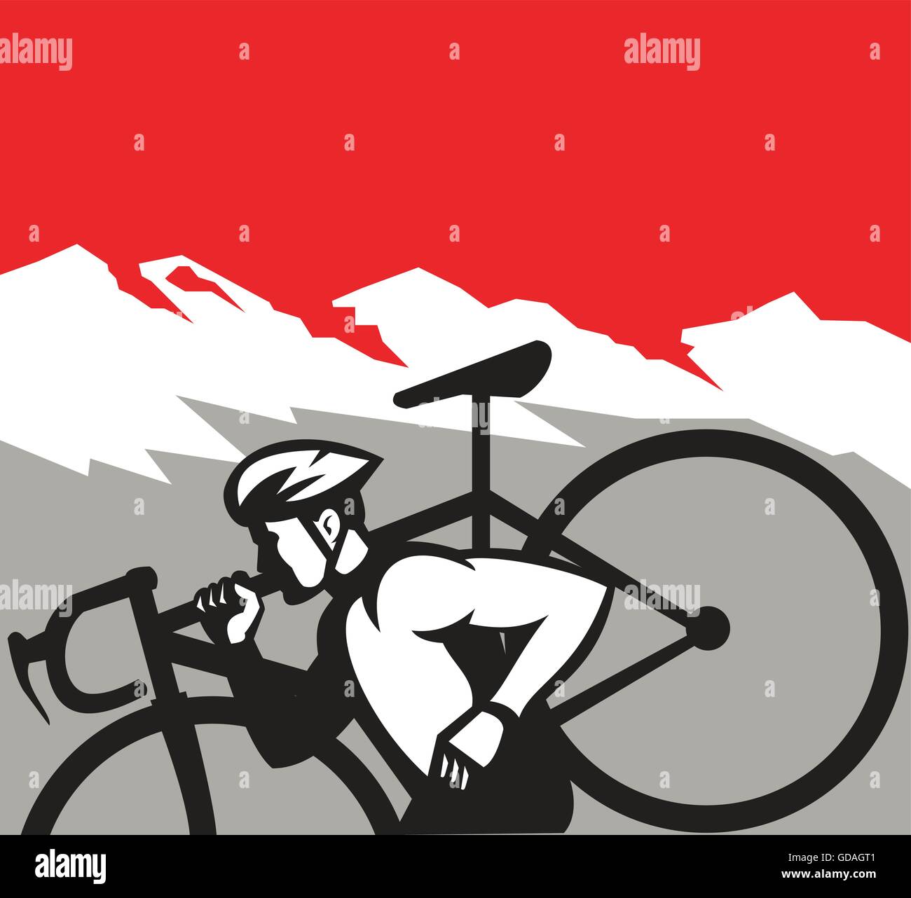 Illustration of a cyclocross athlete running carrying bicycle on ...