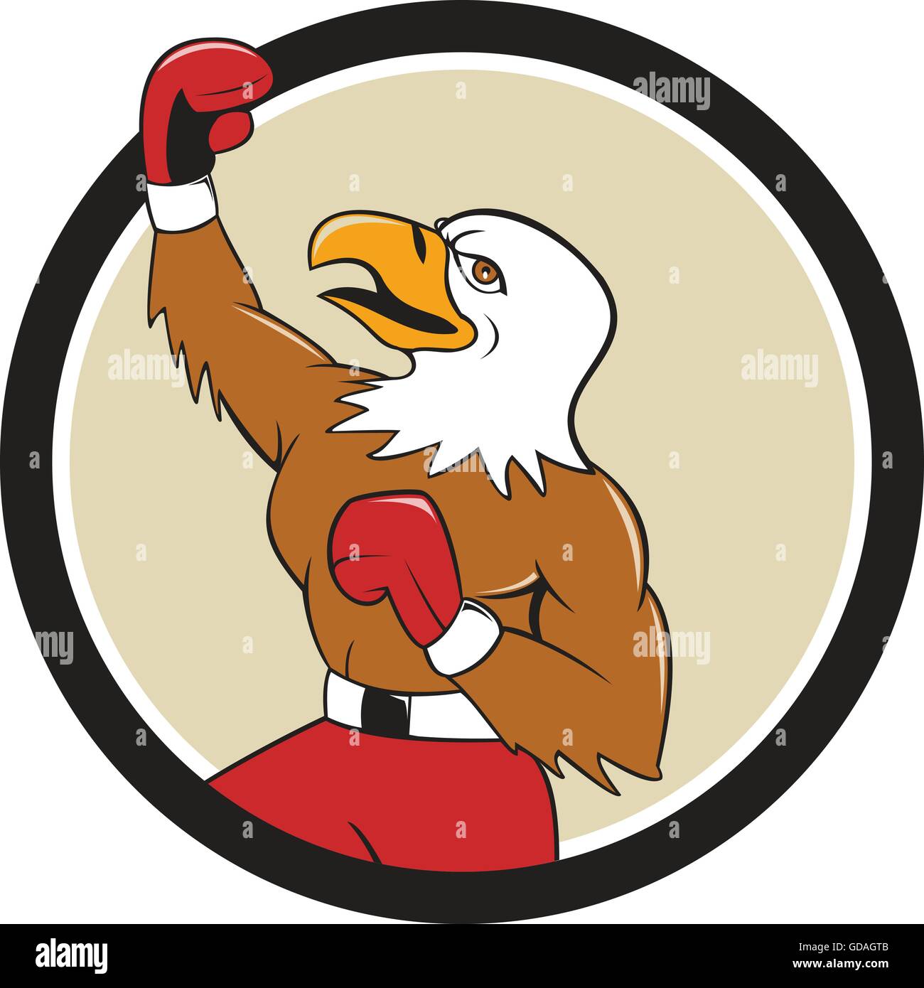 Illustration of a bald eagle boxer pumping fist in the air looking up ...