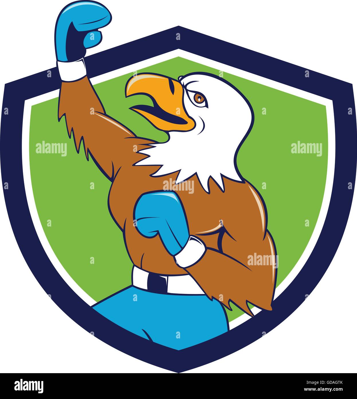 Illustration of a bald eagle boxer pumping fist in the air looking up ...