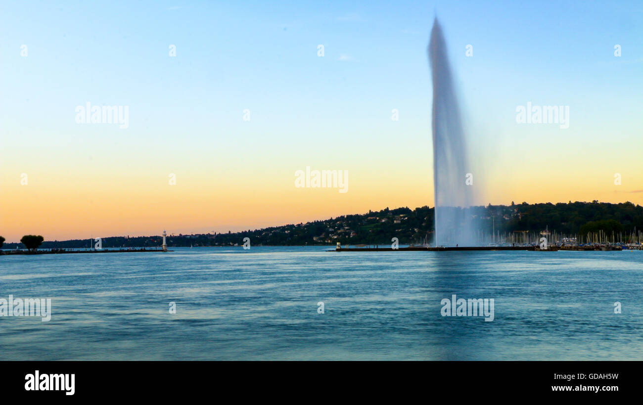 A view of Geneva's landmark as seen from Jardim Anlgais during a blue ...