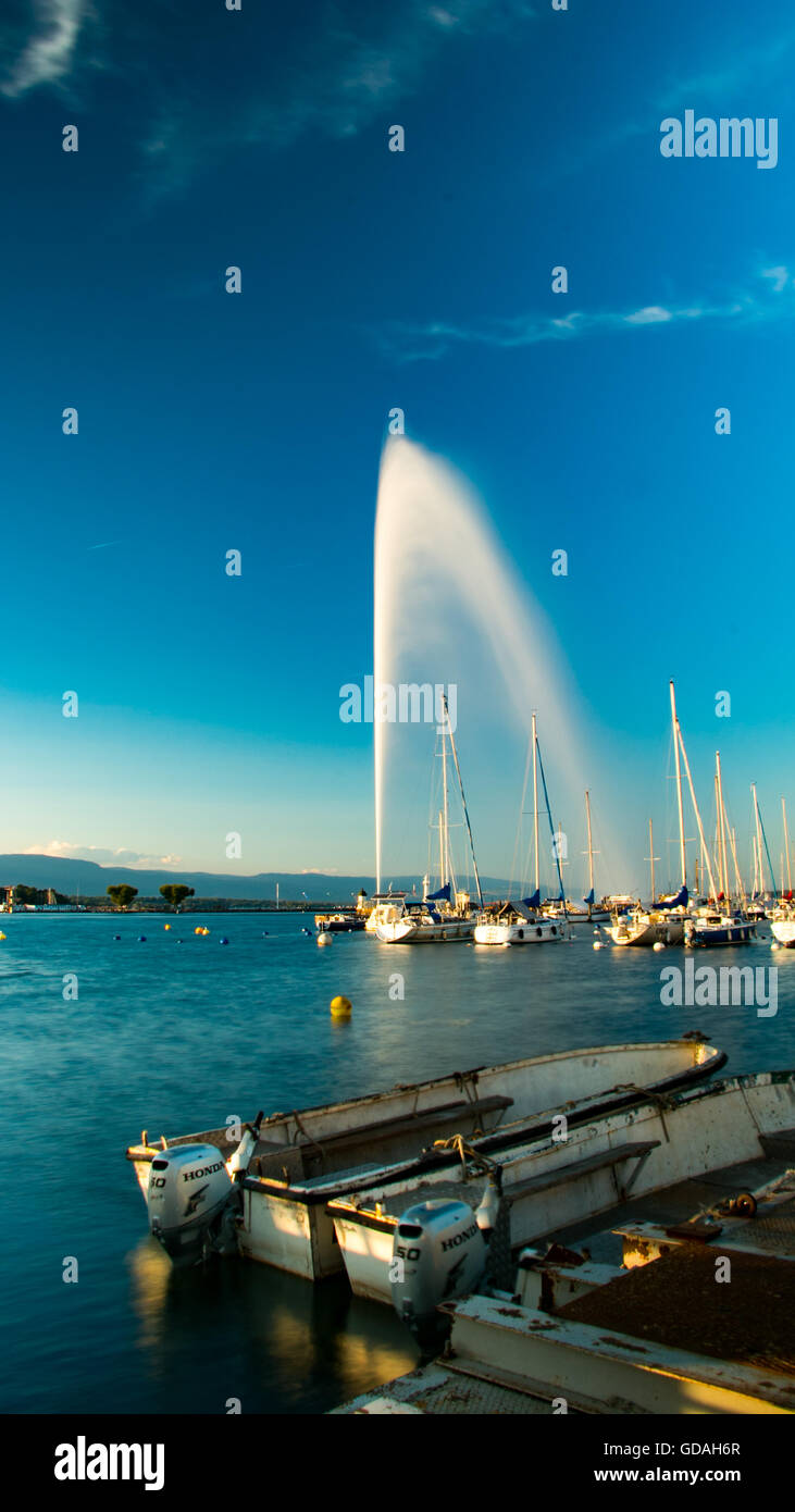 A view of Geneva's landmark as seen from Quai Gustave-ador during a ...