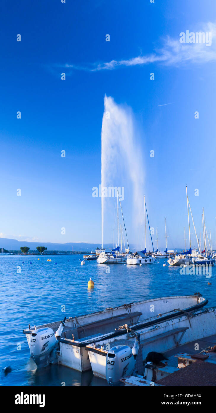 A view of Geneva's landmark as seen from Quai Gustave-ador during a ...