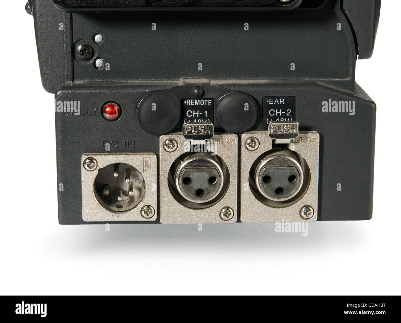 Professional digital video camera,back panel. Isolated on white Stock ...