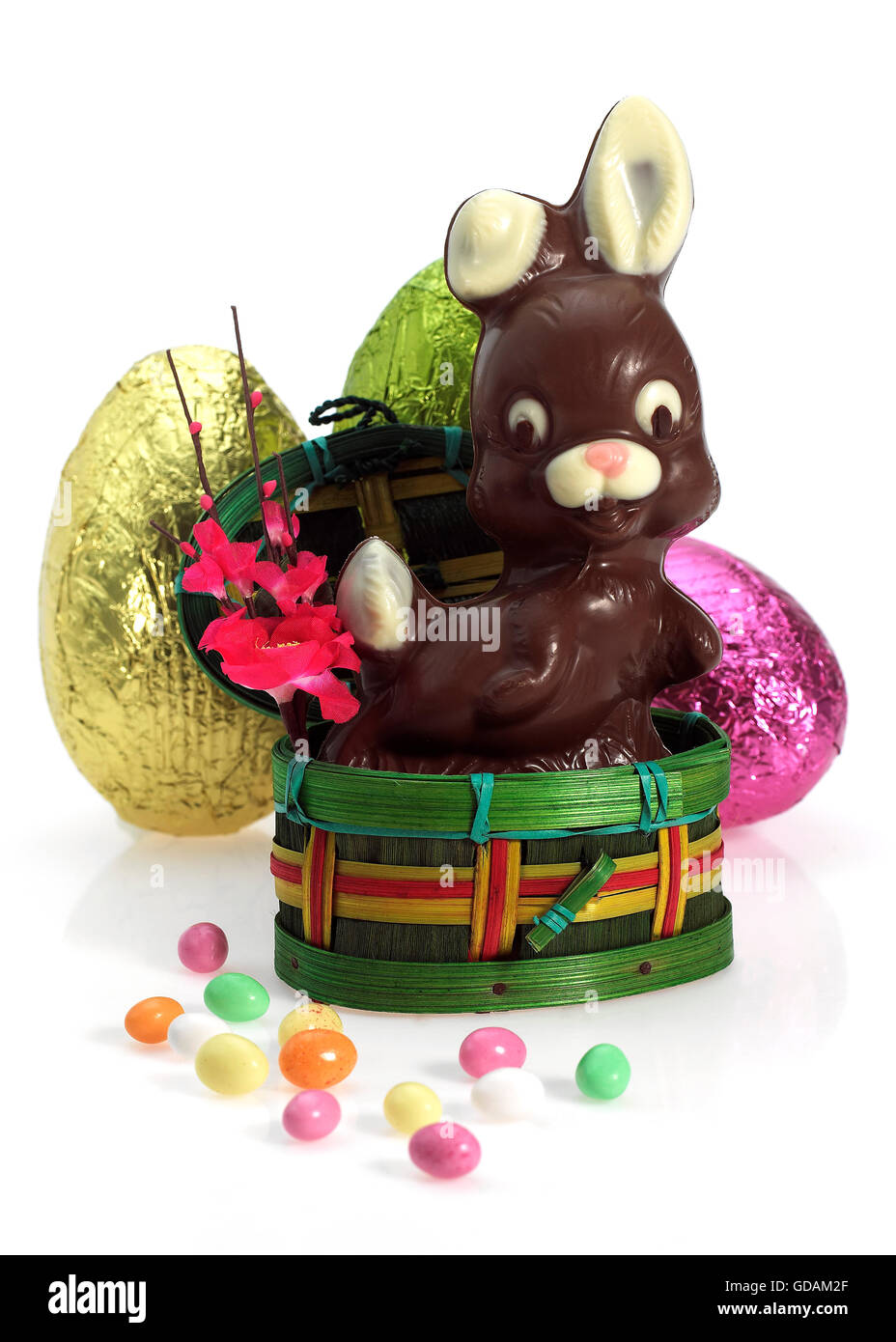 Chocolate Easter Rabbit and Eggs against White Background Stock Photo ...