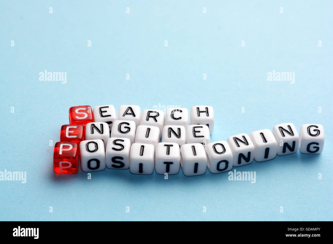 SEP Search Engine Positioning written on cubes on blue surface Stock ...