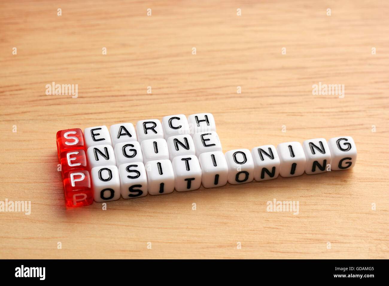 SEP Search Engine Positioning written on cubes on wooden surface Stock ...