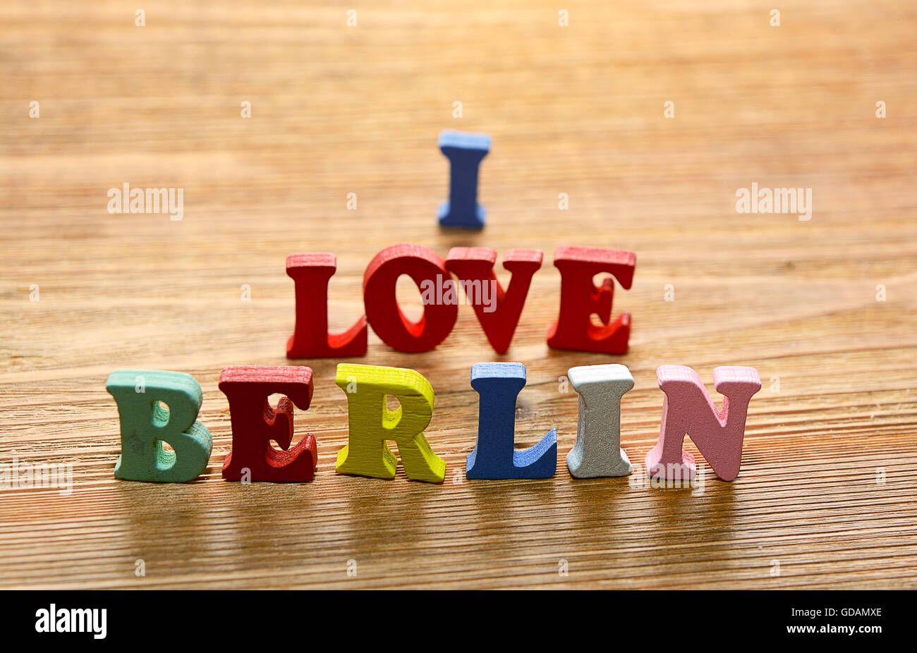 I LOVE BERLIN - words made from multicolored letters on wooden ...