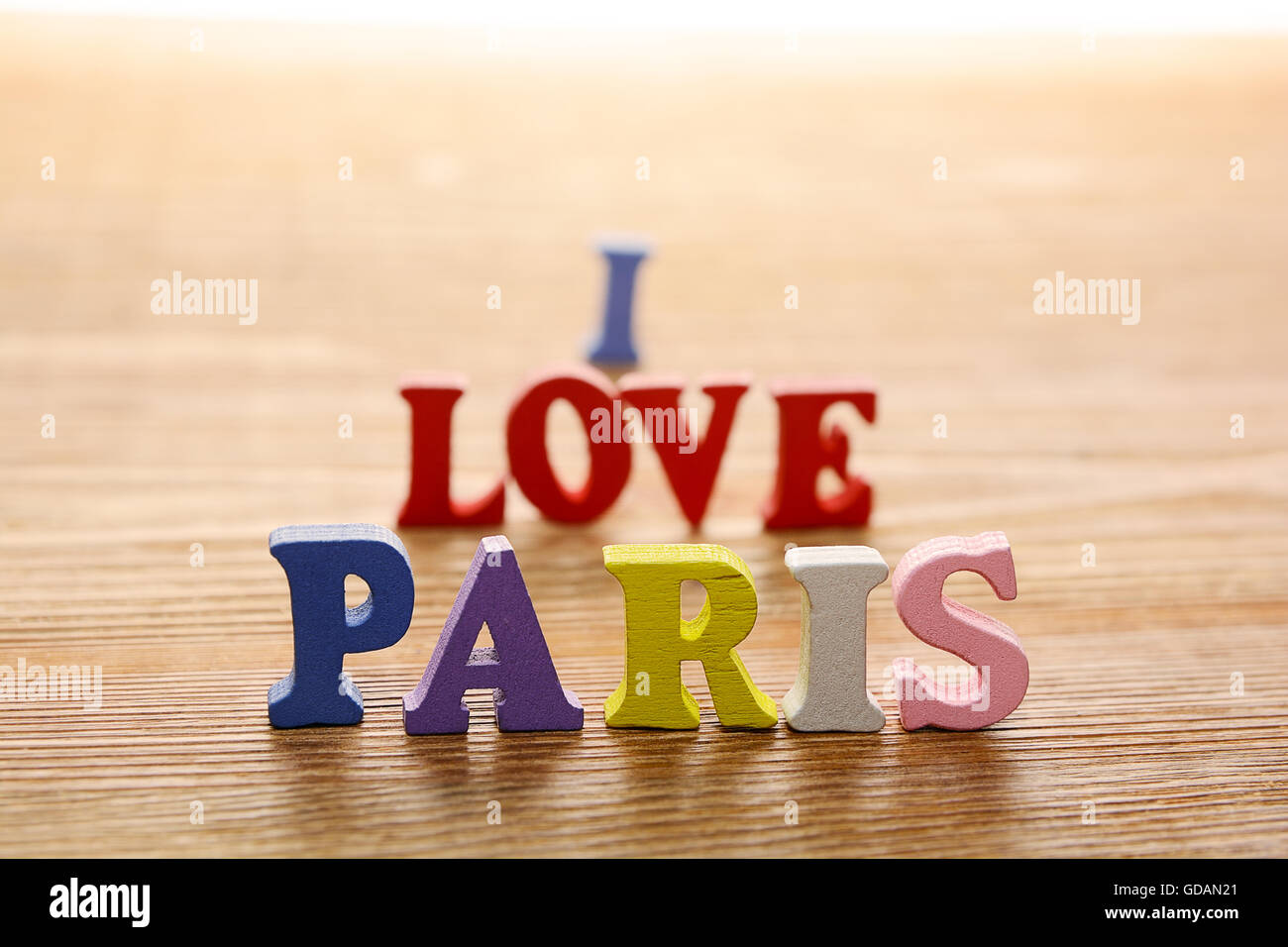 I LOVE PARIS - words made from multicolored letters on wooden ...