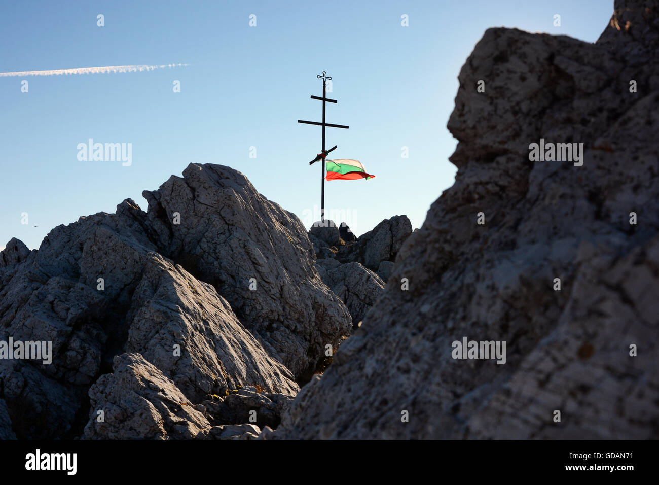 cross and bulgarian flag on rocks against the sky Stock Photo - Alamy