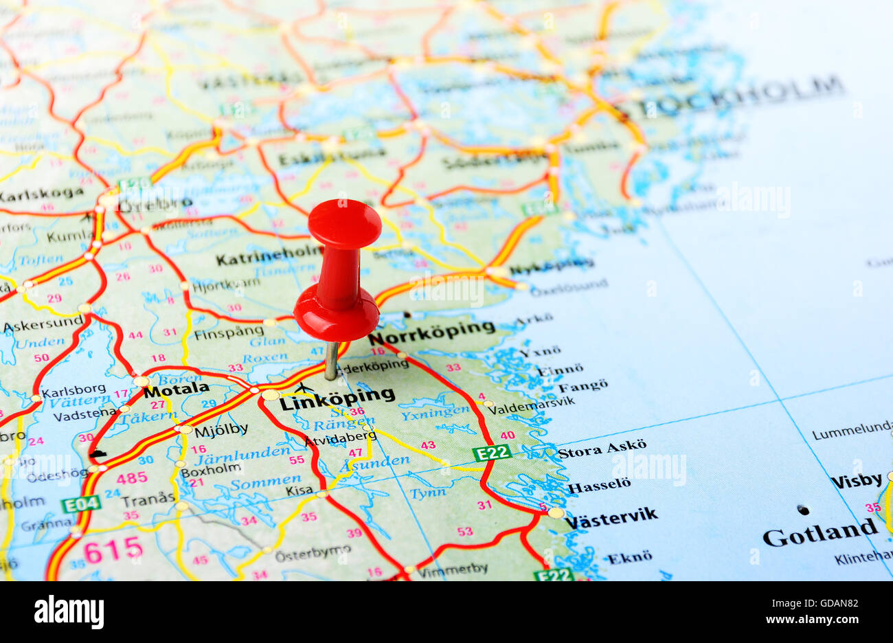 Close up of Linkoping ,Sweden map with red pin - Travel concept Stock ...