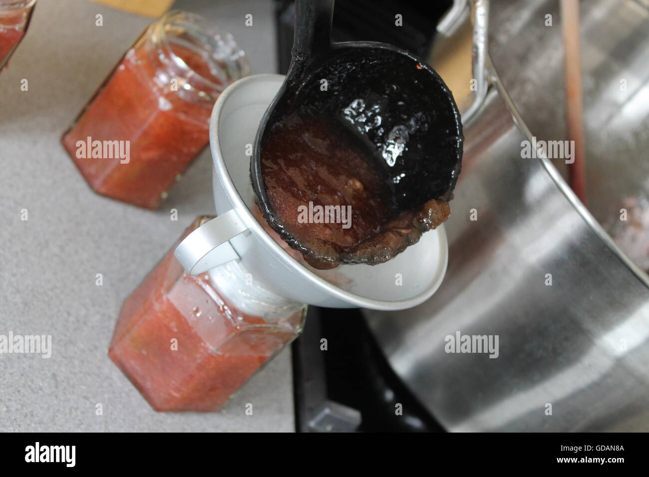 Homemade rhubarb jam, jam making, preserves, plate test, boiling point ...