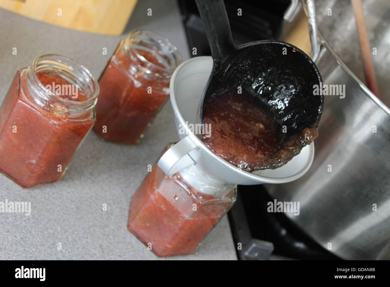 Homemade rhubarb jam, jam making, preserves, plate test, boiling point ...