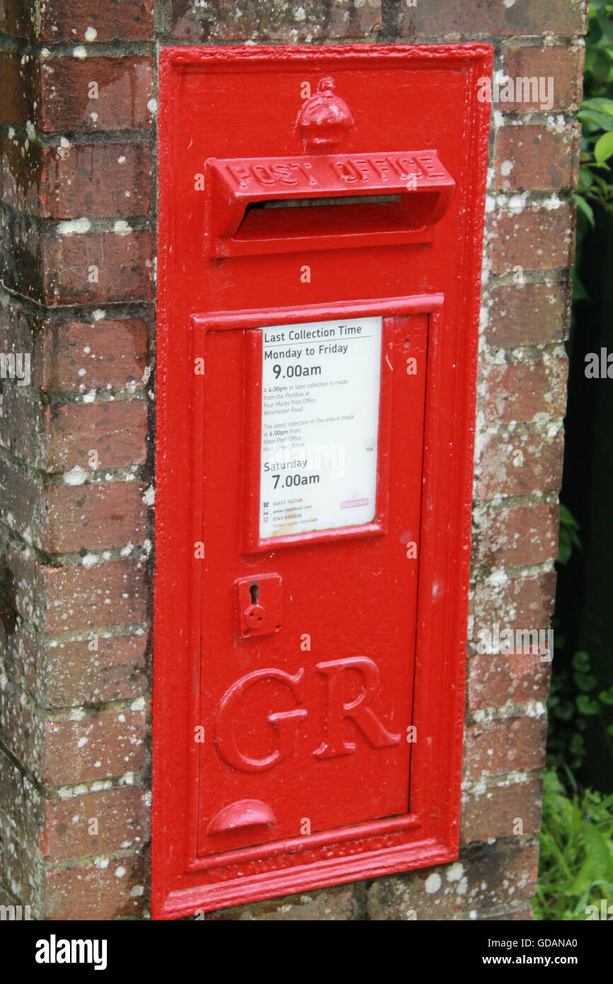 Red post box, UK, Four Marks, Hampshire, Post Office, First class stamp ...