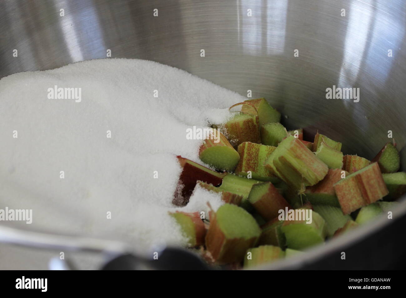 Homemade rhubarb jam, jam making, preserves, plate test, boiling point ...