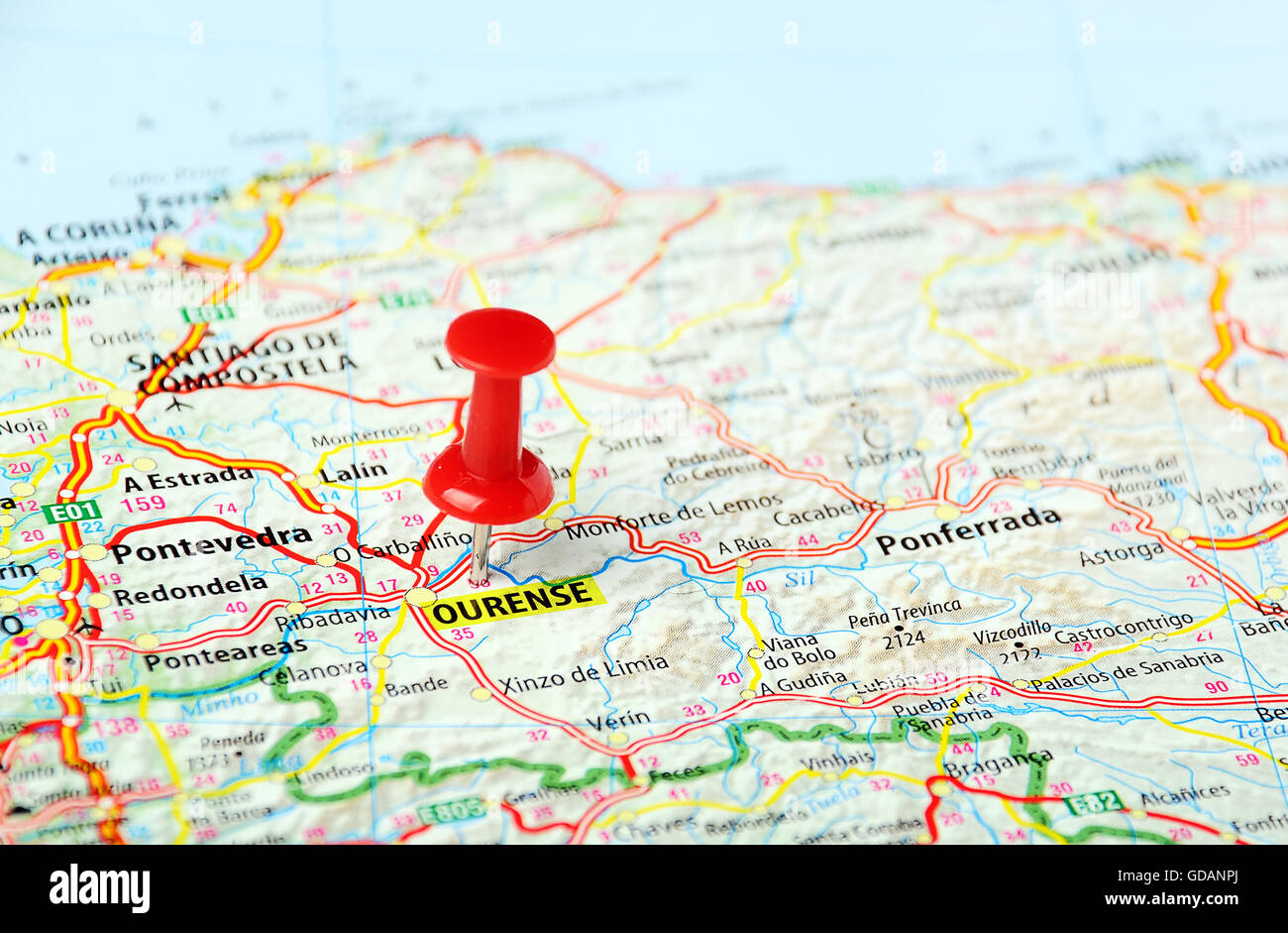 Ourense ,Spain map and pin - Travel concept Stock Photo - Alamy