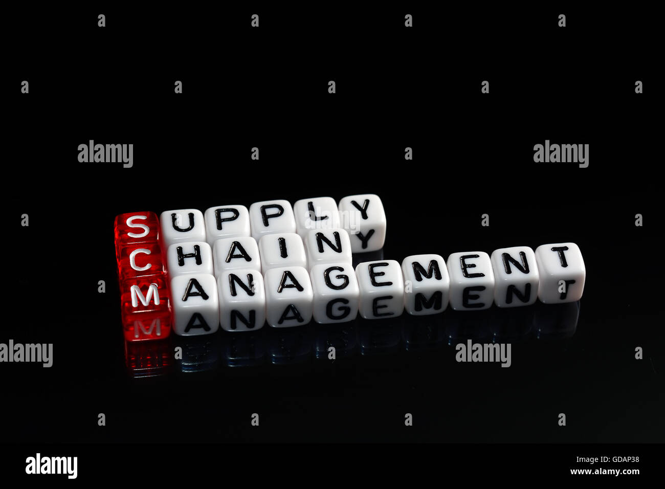 SCM Supply Chain Management written on dices on black background Stock ...