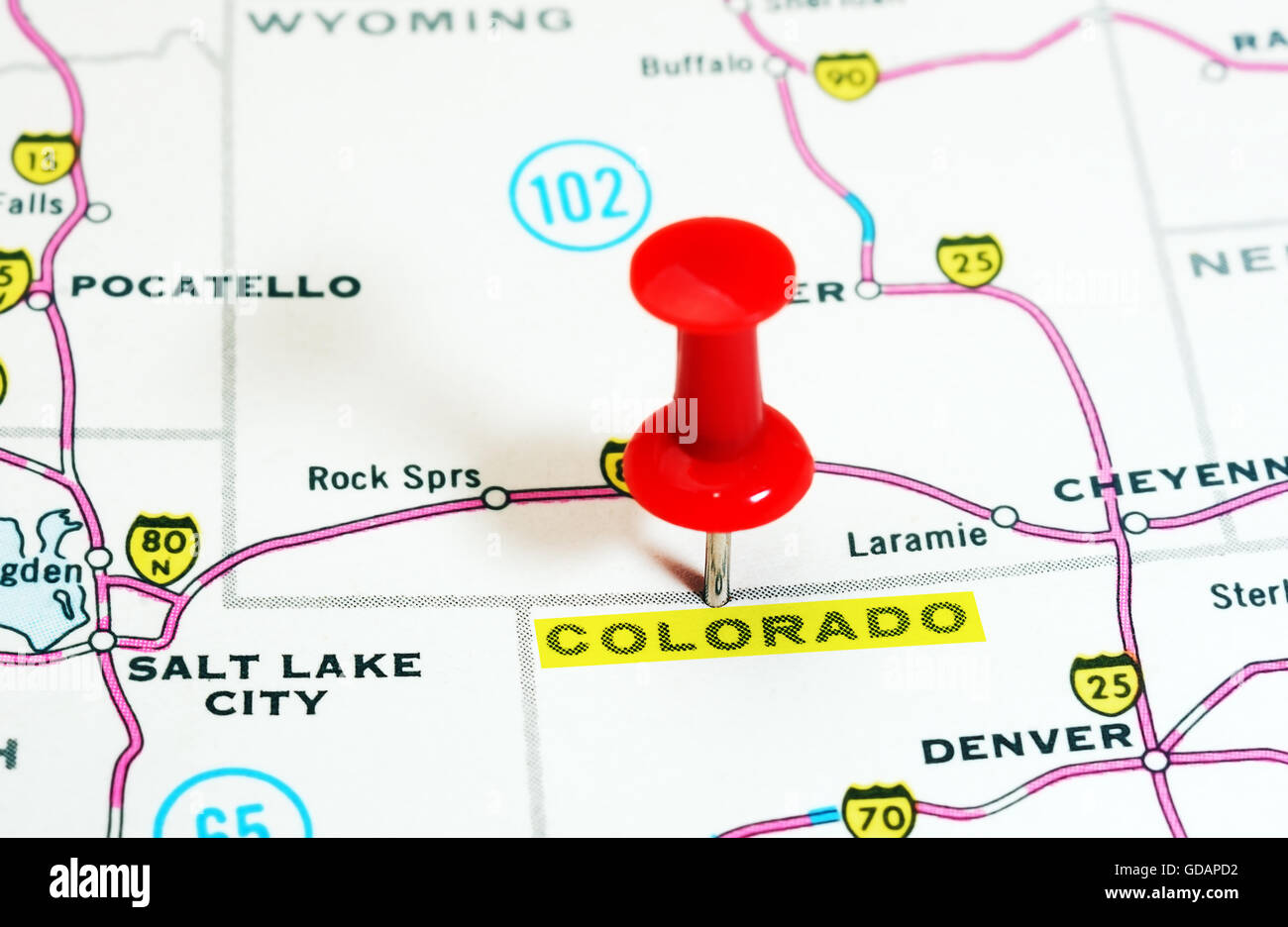 Close up of Colorado state USA map with red pin - Travel concept Stock ...
