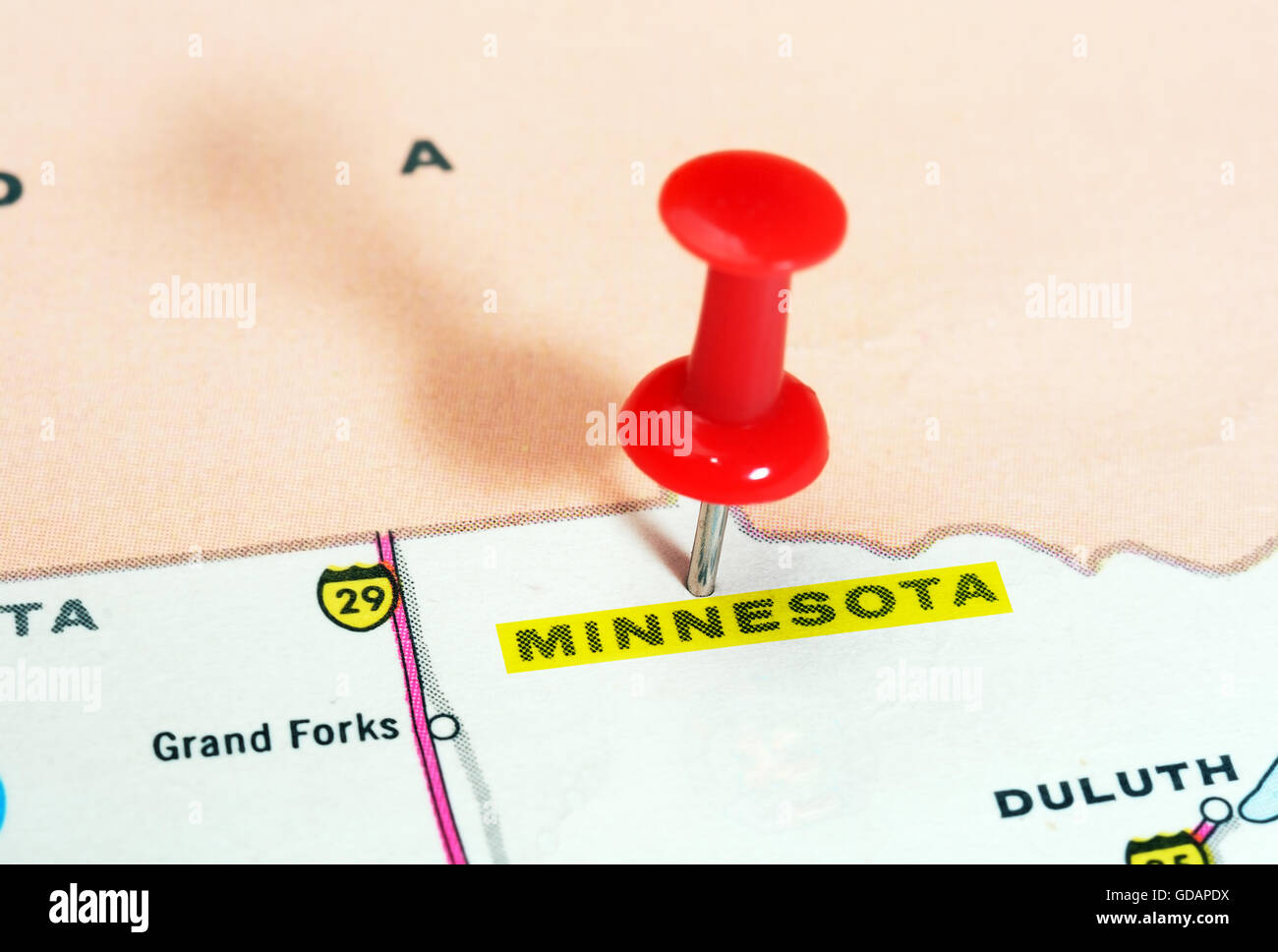 Close up of Minnesota state USA map with red pin - Travel concept Stock ...