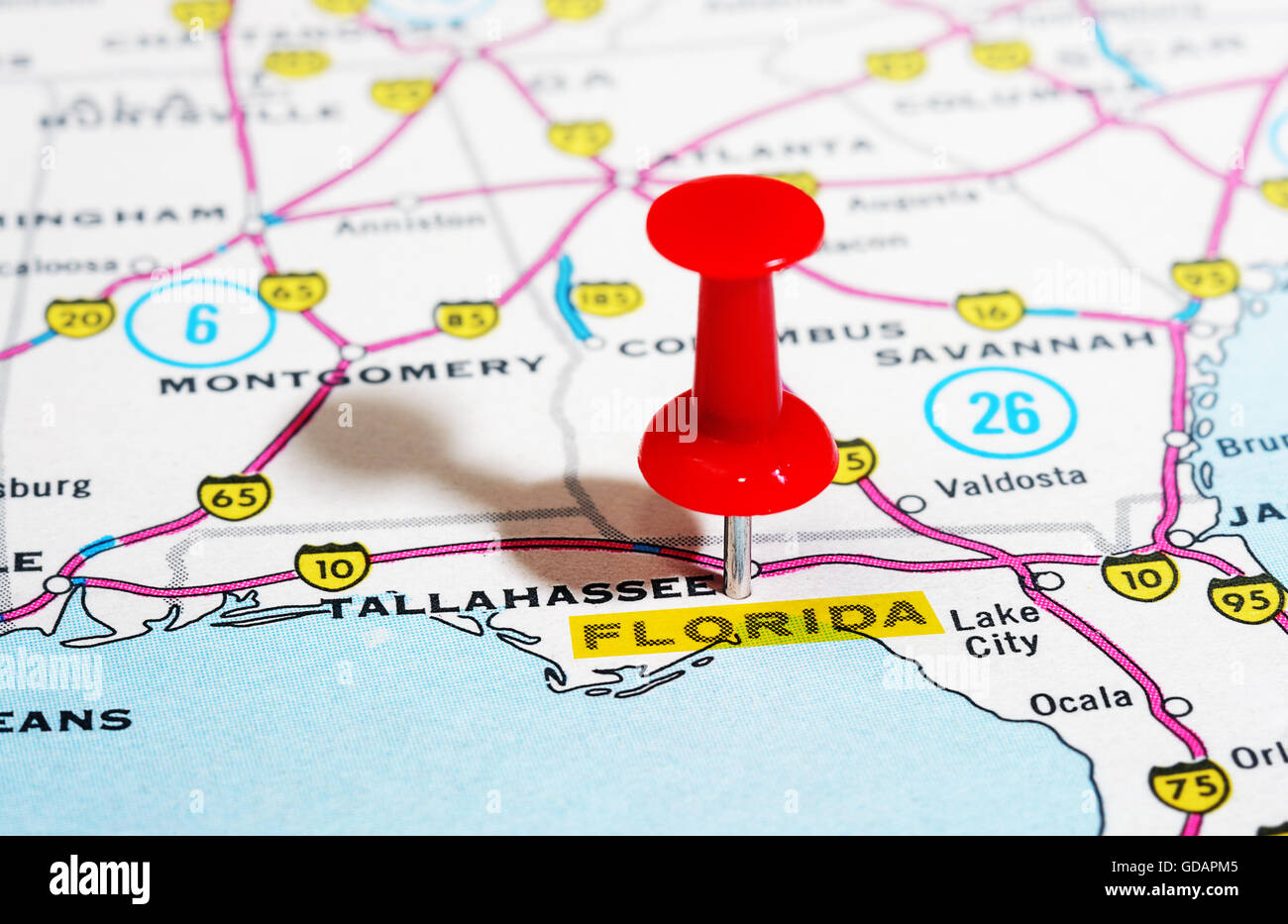 Close up of state Florida USA map with red pin - Travel concept Stock ...