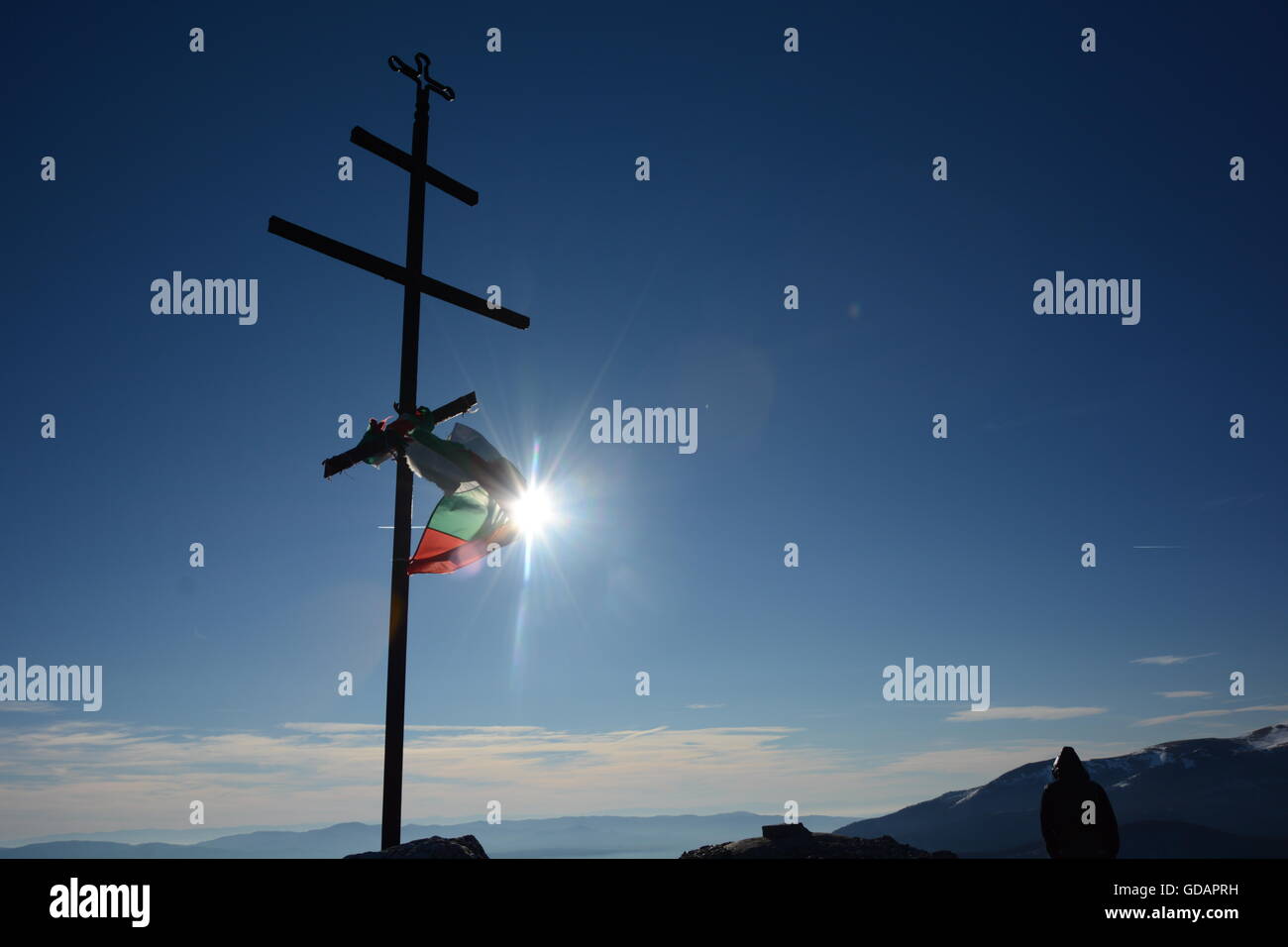 Bulgarian national flag tied on a cross on mountain Stock Photo - Alamy