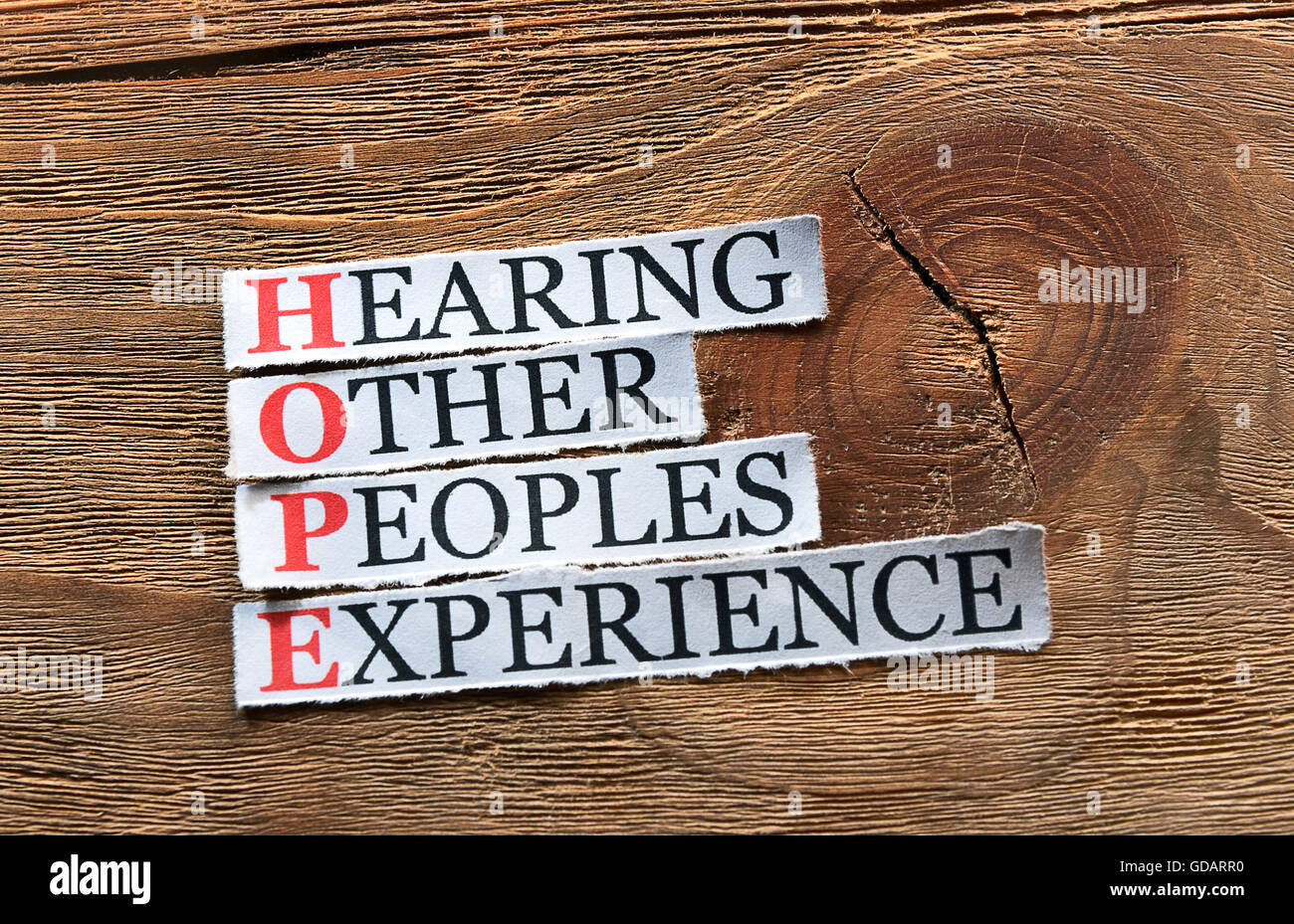hope acronym - Hearing Other Peoples Experience , words on cut paper on ...