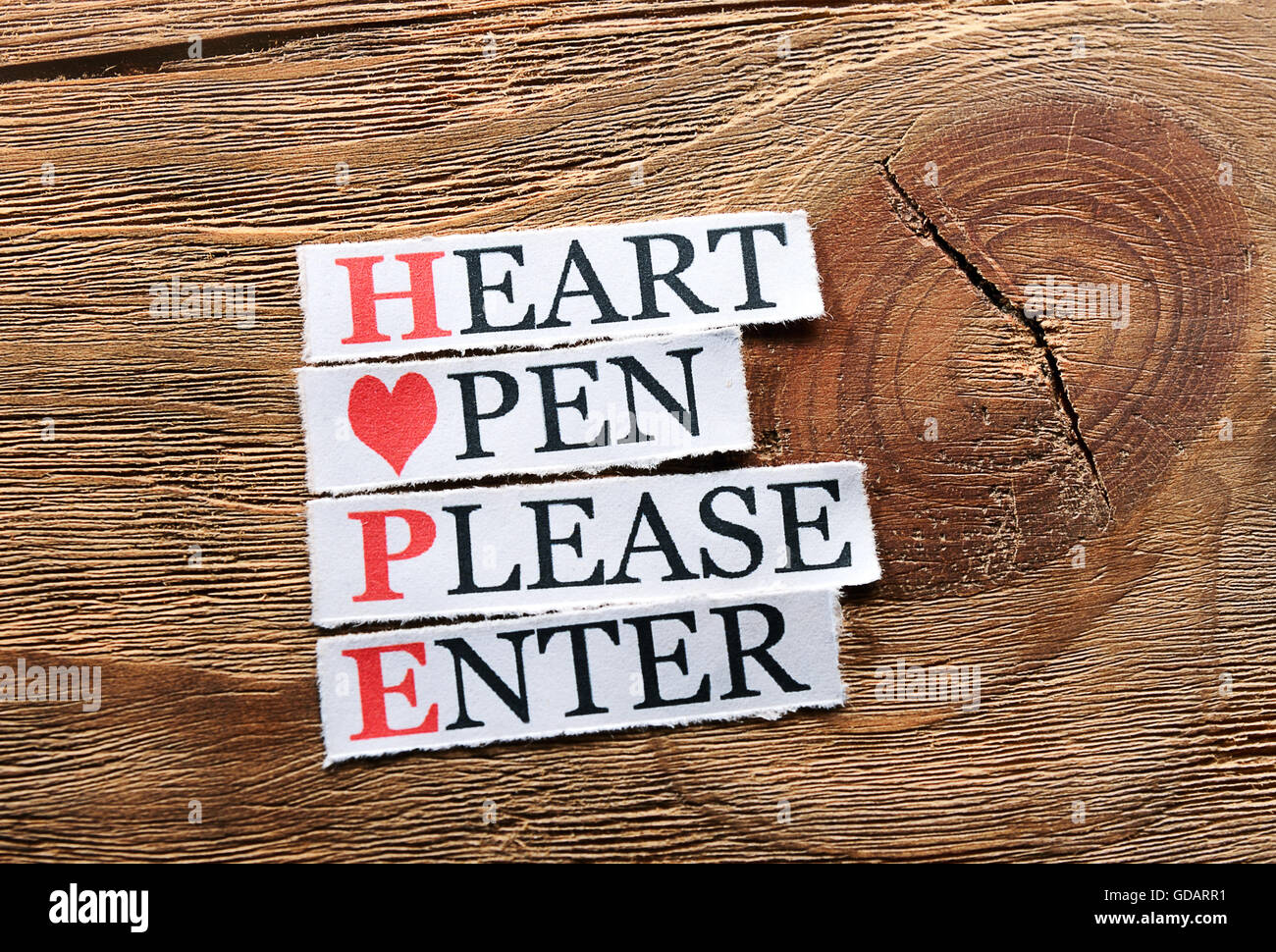 hope acronym concept , words on cut paper on wood background Stock ...