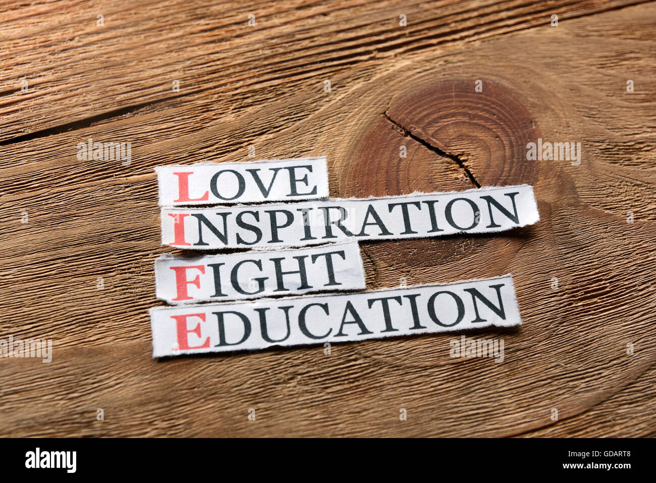 life acronym concept , words on cut paper on wood Stock Photo - Alamy