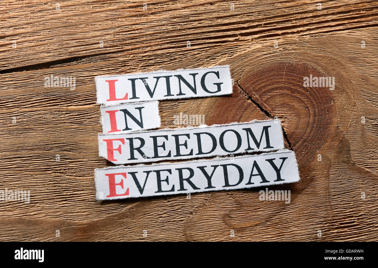 life acronym concept , words on cut paper on wood Stock Photo - Alamy