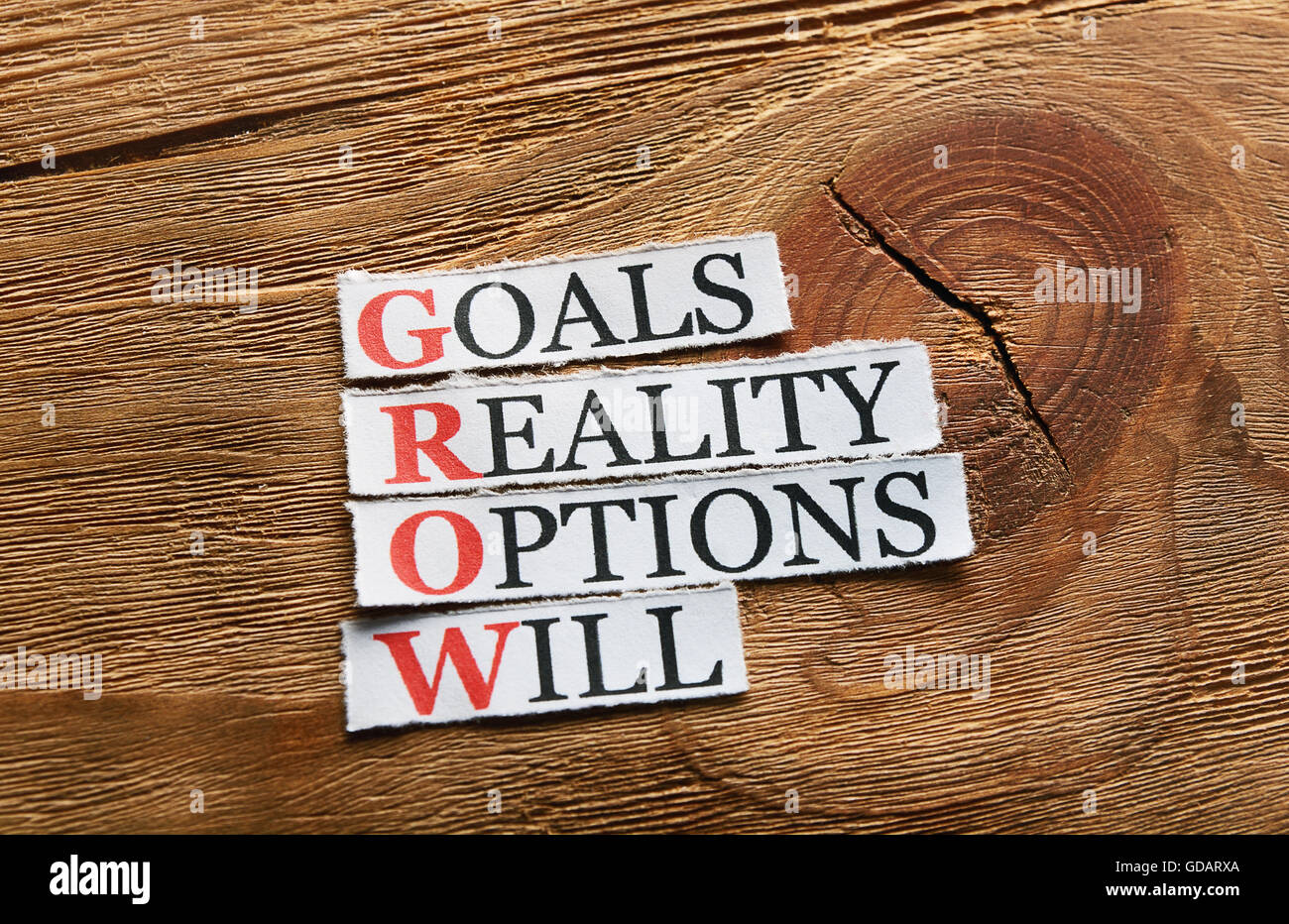 grow acronym in business concept, words on cut paper on wood Stock ...