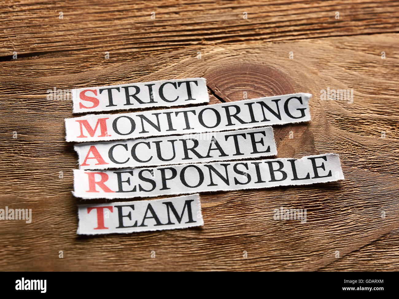 Smart acronym in business concept, words on cut paper on wood Stock ...