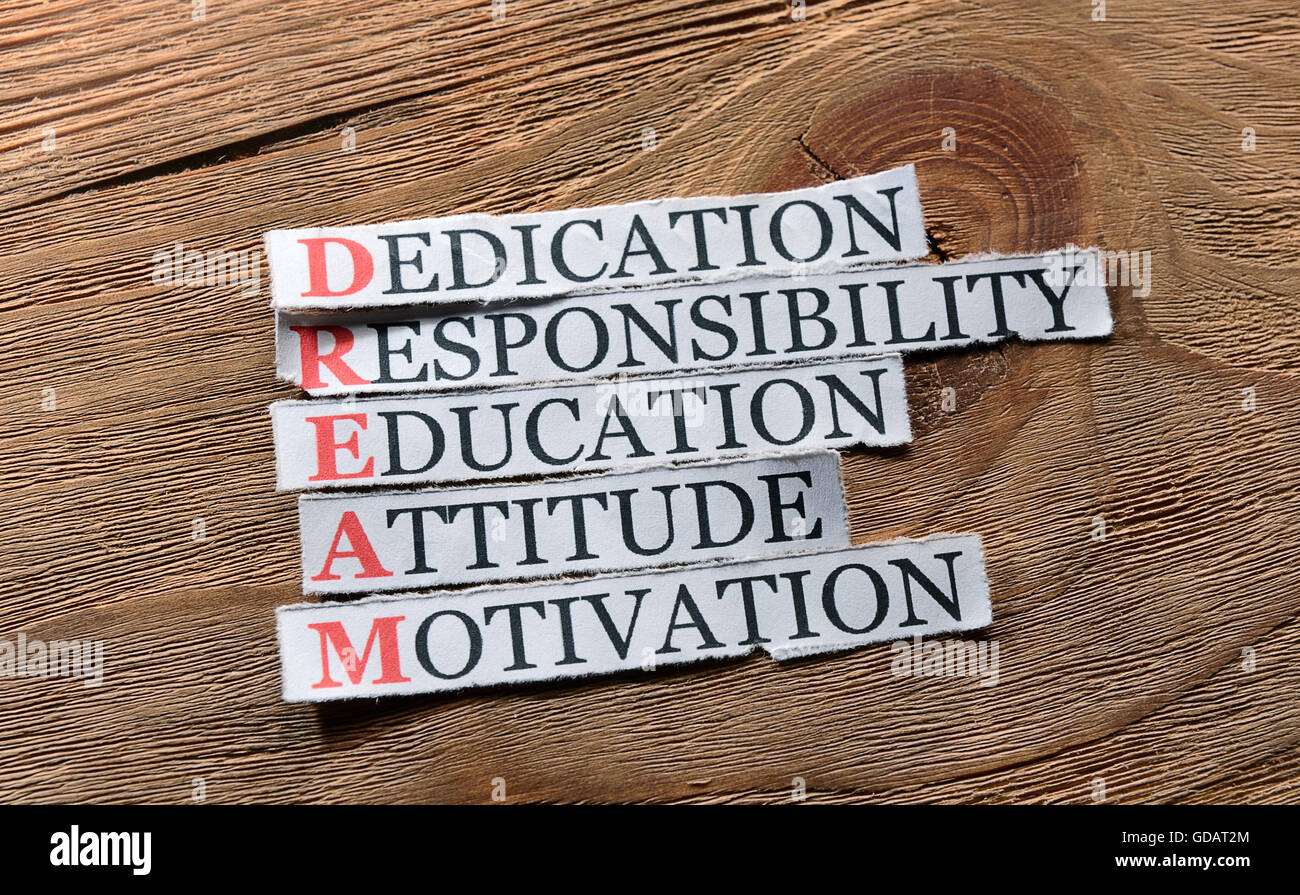 Dream acronym concept , words on cut paper on wood Stock Photo - Alamy